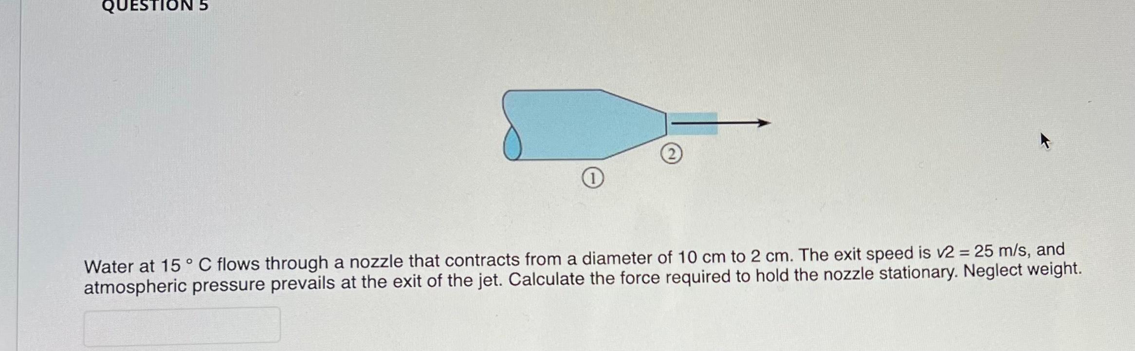 Solved Water at 15∘C flows through a nozzle that contracts | Chegg.com