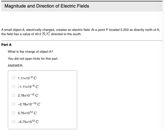 Solved Magnitude and Direction of ﻿Electric FieldsA small | Chegg.com