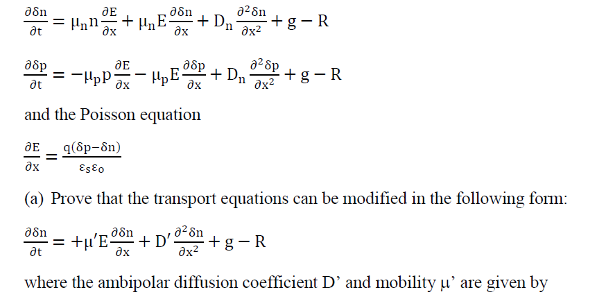 Ambipolar Transport. In semiconductor, electrons and | Chegg.com