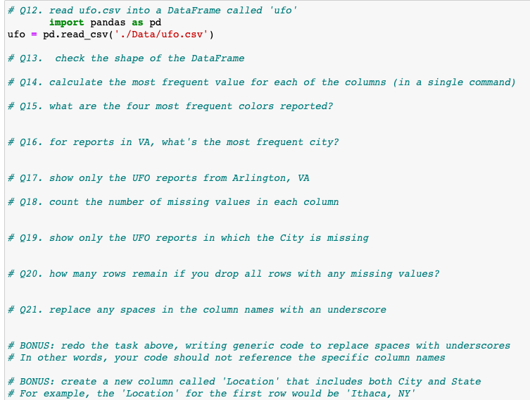 # 012. read ufo.csv into a DataFrame called 'ufo' | Chegg.com