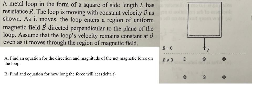 Solved A metal loop in the form of a square of side length L | Chegg.com