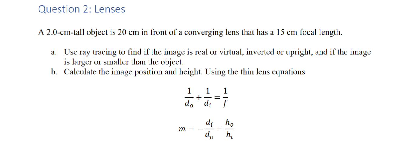 Solved 2.0-cm-tall object is 20 cm in front of a converging | Chegg.com