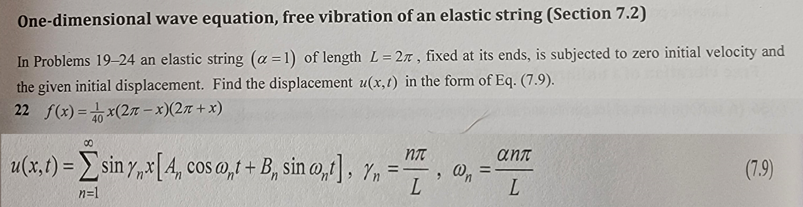 Solved One-dimensional wave equation, free vibration of an | Chegg.com