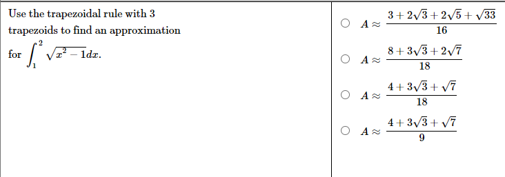 Solved Use the trapezoidal rule with 3 trapezoids to find an | Chegg.com