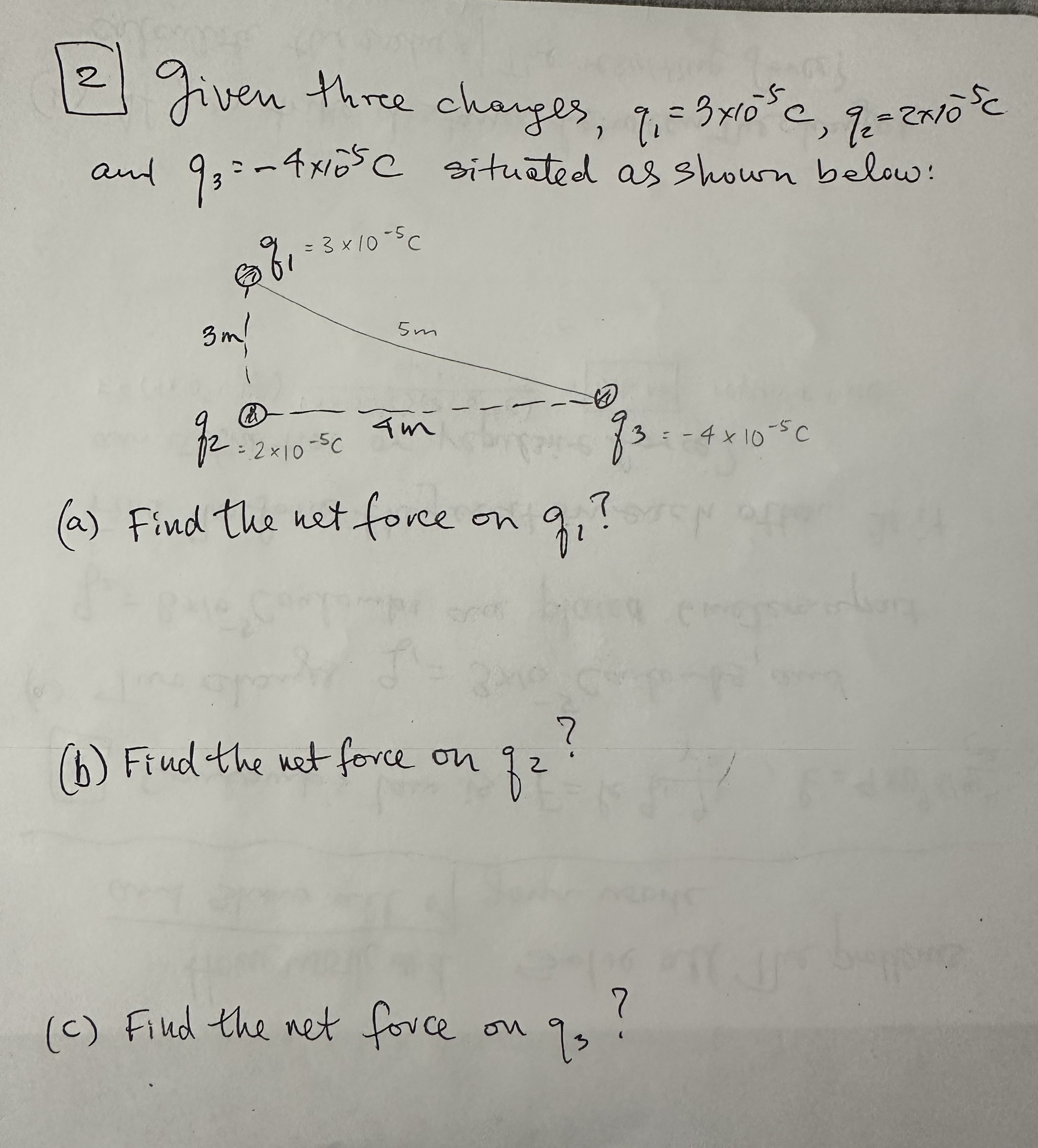 Solved Given thre changes, q1=3×10-5c,q2=2×10-5Cand | Chegg.com