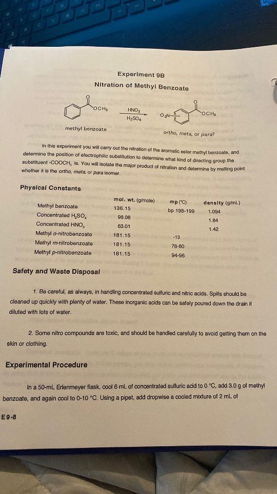 Solved Experiment 9B Nitration of Methyl Benzoate OCH HNO3 | Chegg.com