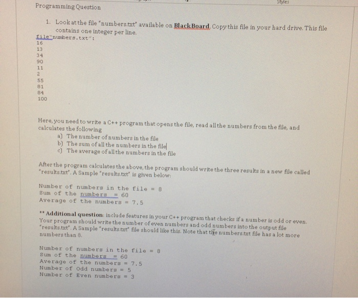 Solved Look at the file "numbers.txt" available on | Chegg.com