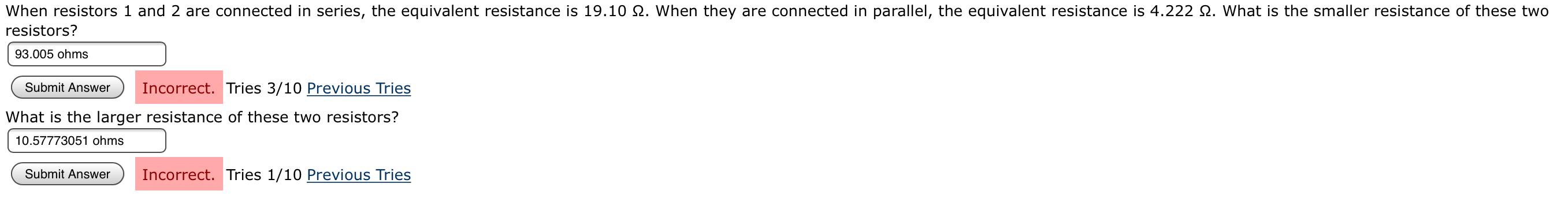 Solved When resistors 1 and 2 are connected in series, the | Chegg.com