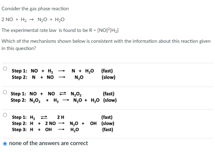 Solved Consider the gas phase reaction 2NO+H2→N2O+H2O The | Chegg.com