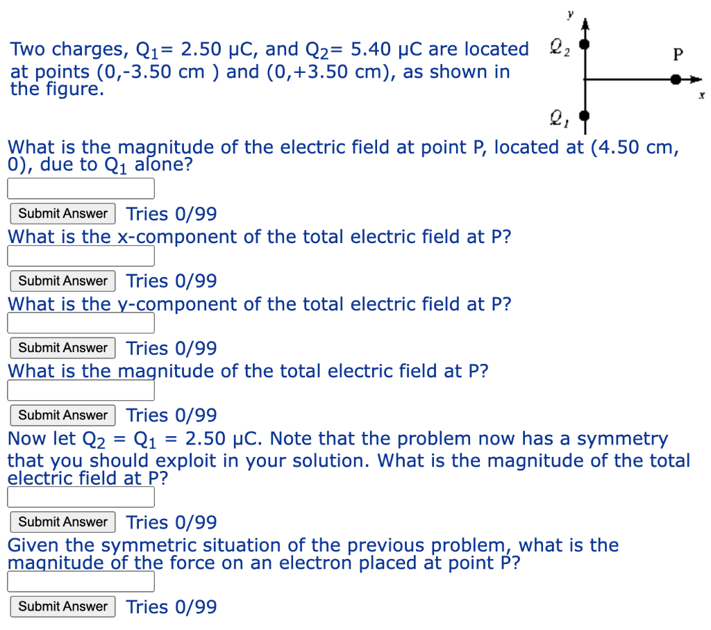 Solved P Two charges, Q1= 2.50 uc, and Q2= 5.40 uC are | Chegg.com
