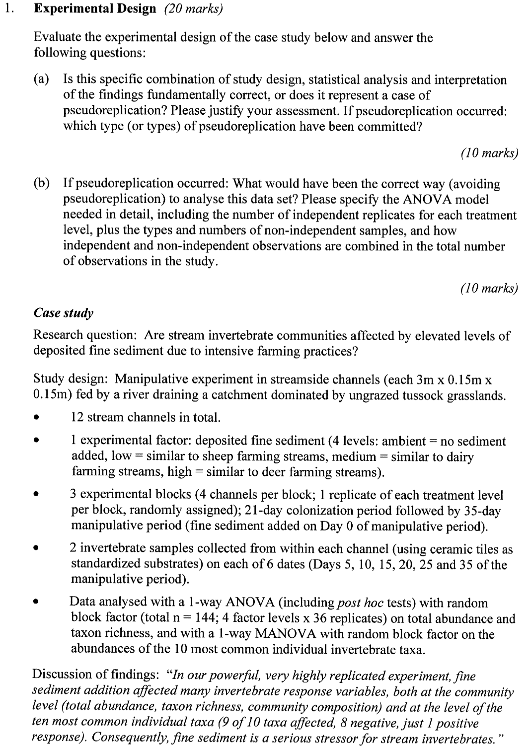 Solved Experimental Design (20 marks) Evaluate the | Chegg.com