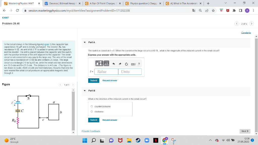 Solved Mastering Physics: HW7 X Desmos | Bilimsel Hesap X CA | Chegg.com
