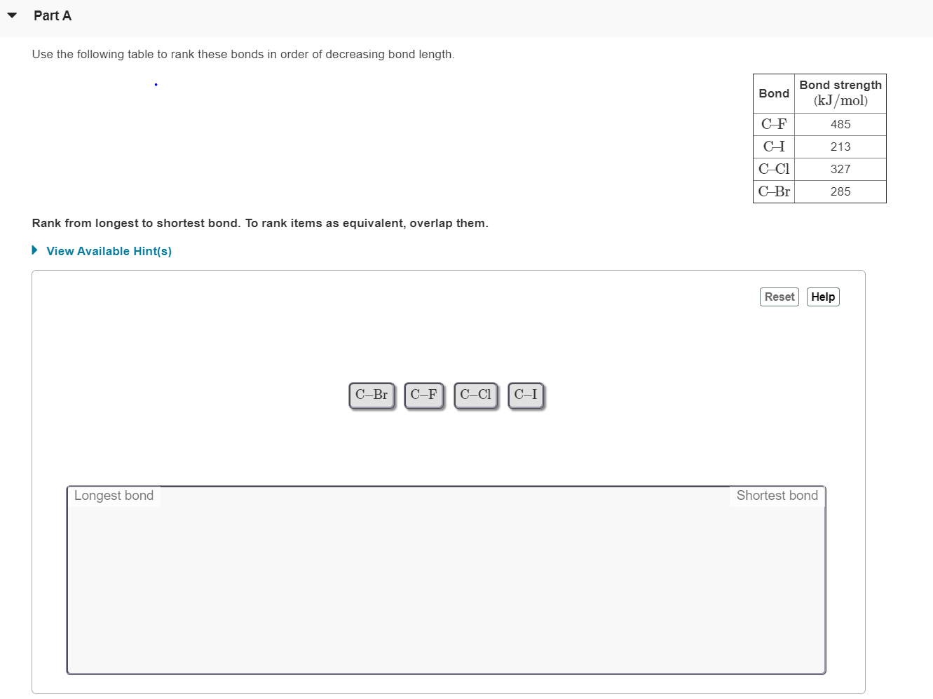 Solved Part A Use the following table to rank these bonds in | Chegg.com