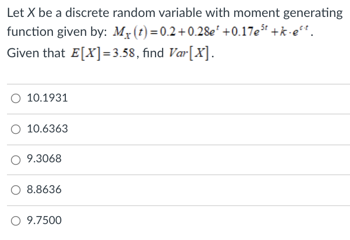 Solved Let X be a discrete random variable with moment | Chegg.com