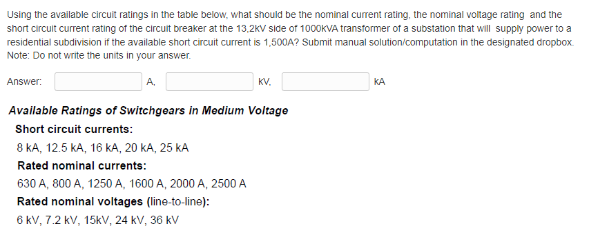 Solved Using the available circuit ratings in the table | Chegg.com