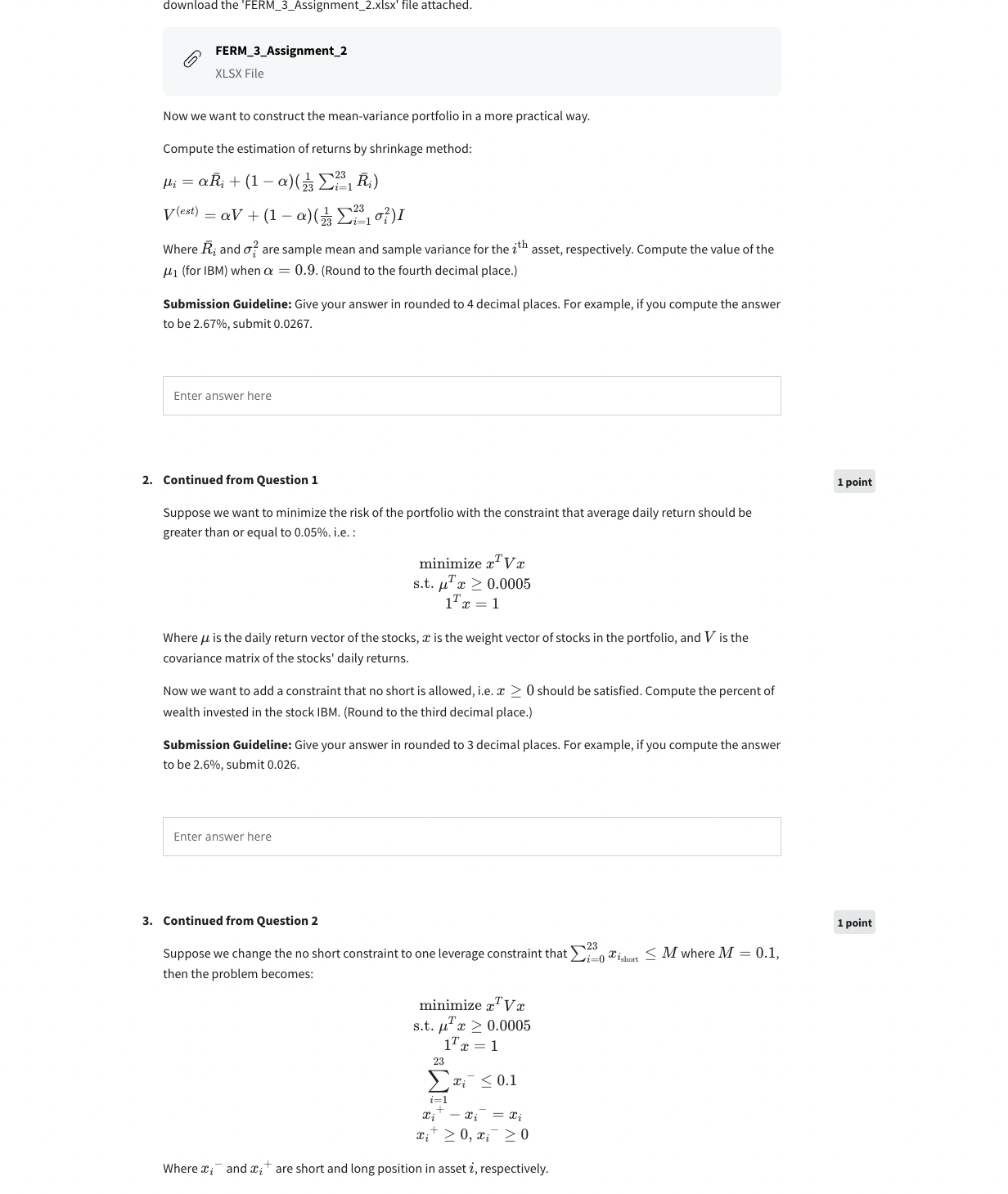 Now We Want To Construct The Mean Variance Portfolio