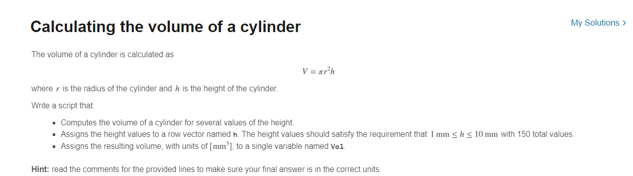 Solved Calculating the volume of a cylinderThe volume of a | Chegg.com
