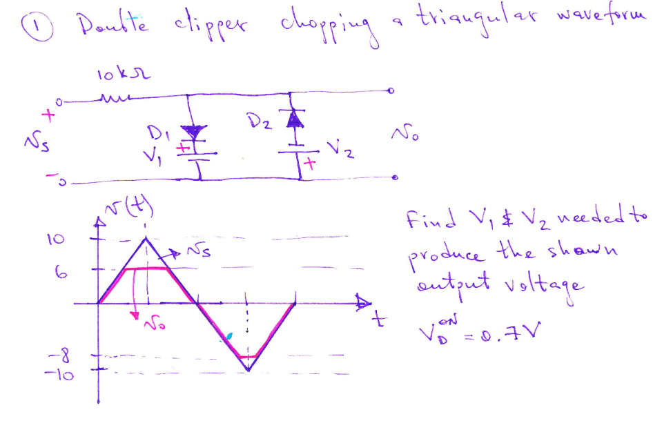Solved (1) Doulte clipper chopping a triangular waveform | Chegg.com