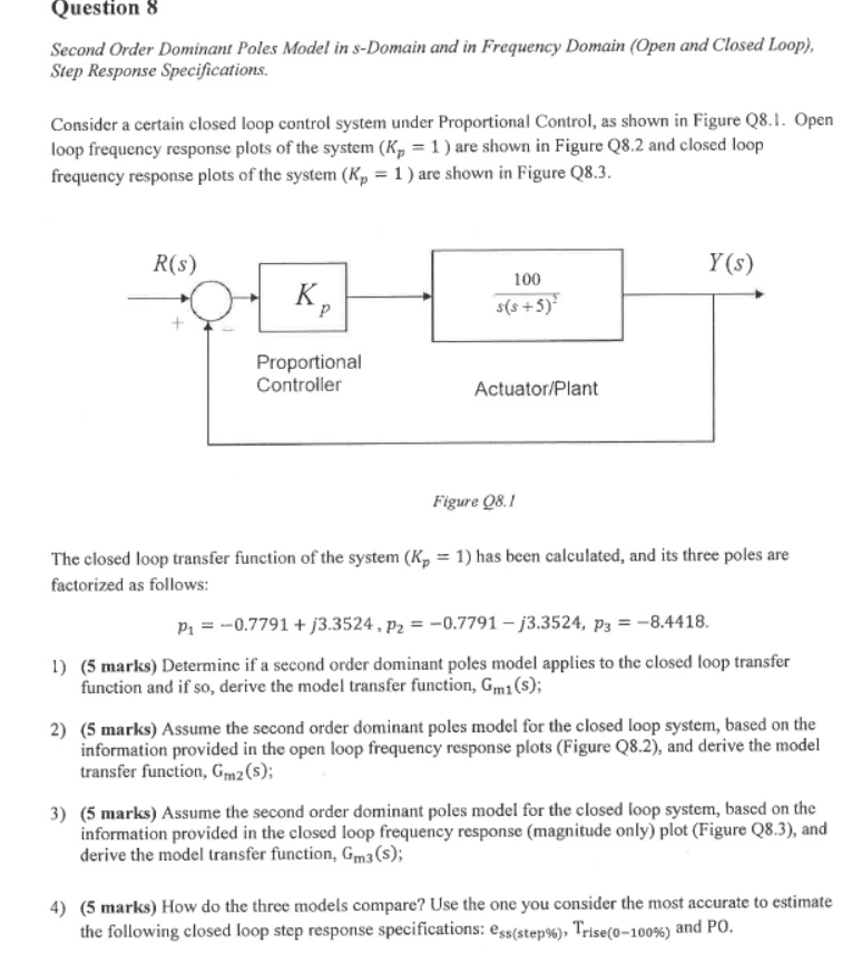 Solved Question 8 Second Order Dominant Poles Model in | Chegg.com