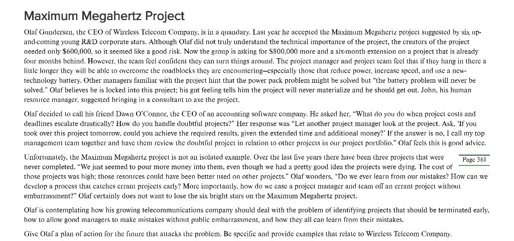 Solved Maximum Megahertz Project Olaf Gundersen, the CEO of | Chegg.com