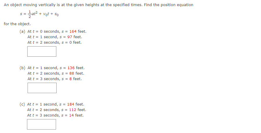 Solved S An Object Moving Vertically Is At The Given