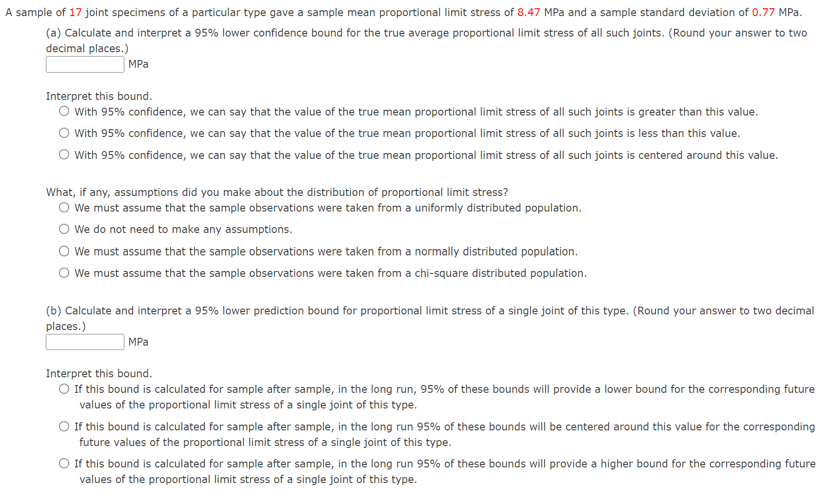 A sample of 17 ﻿joint specimens of a particular type | Chegg.com