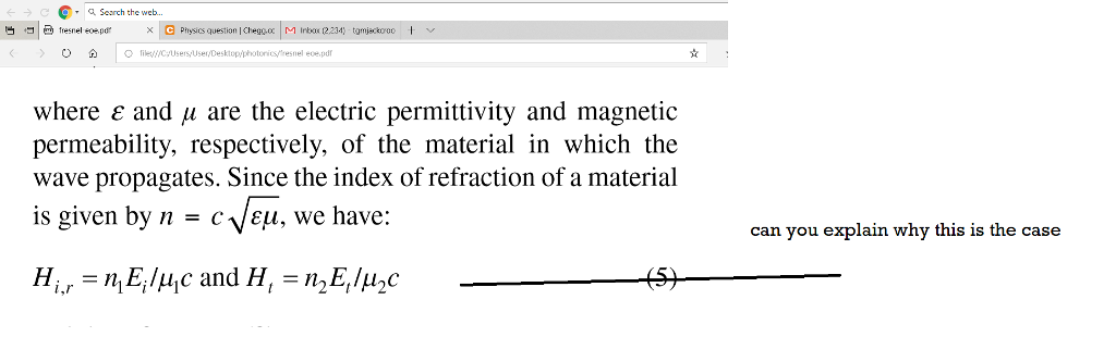 Solved fresnel equations by the vector k and the normal to | Chegg.com