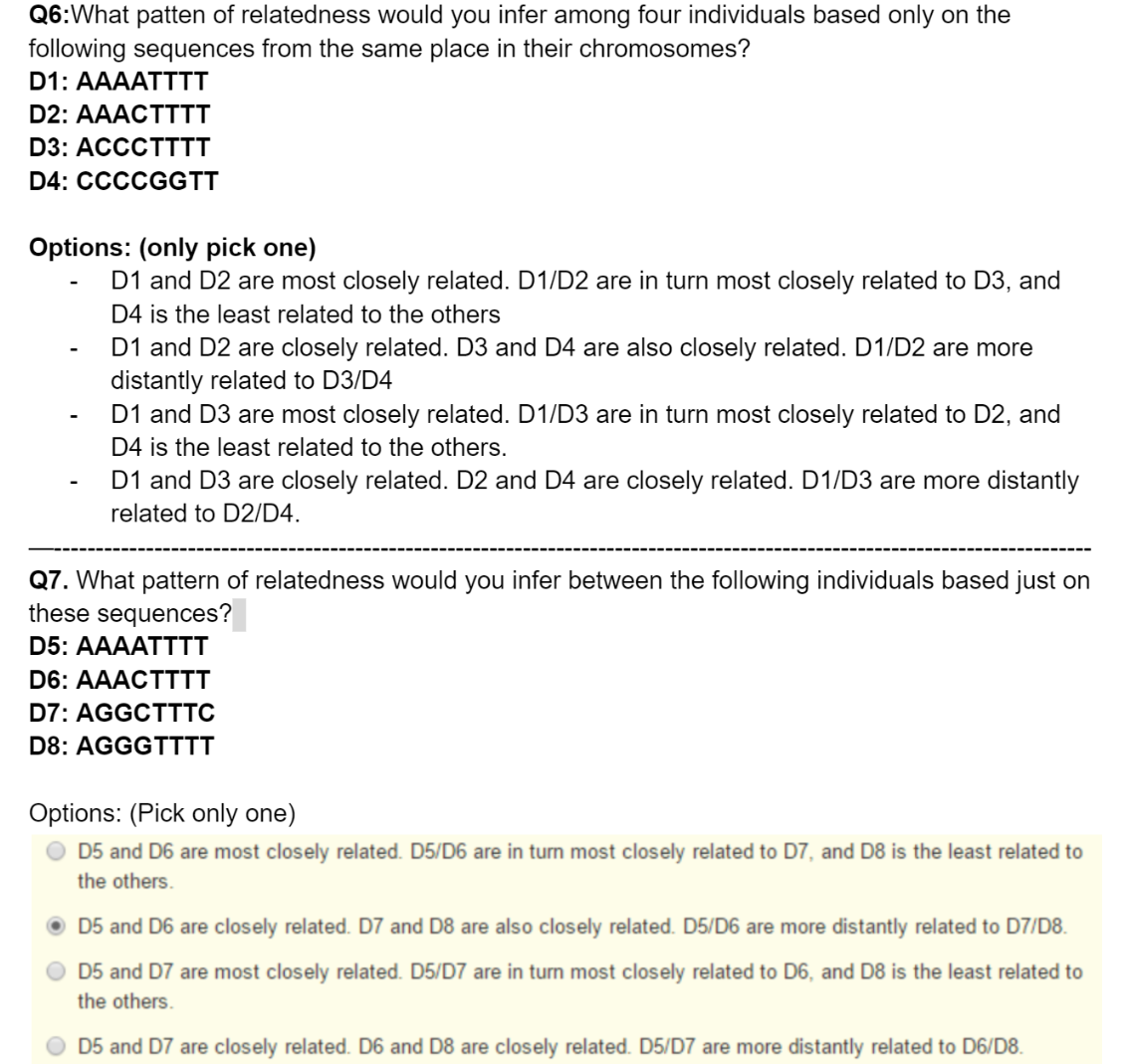 Solved Q6:What patten of relatedness would you infer among | Chegg.com