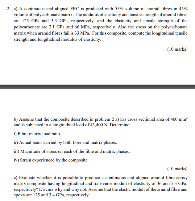 Solved a) ﻿A continuous and aligned FRC is produced with 55% | Chegg.com