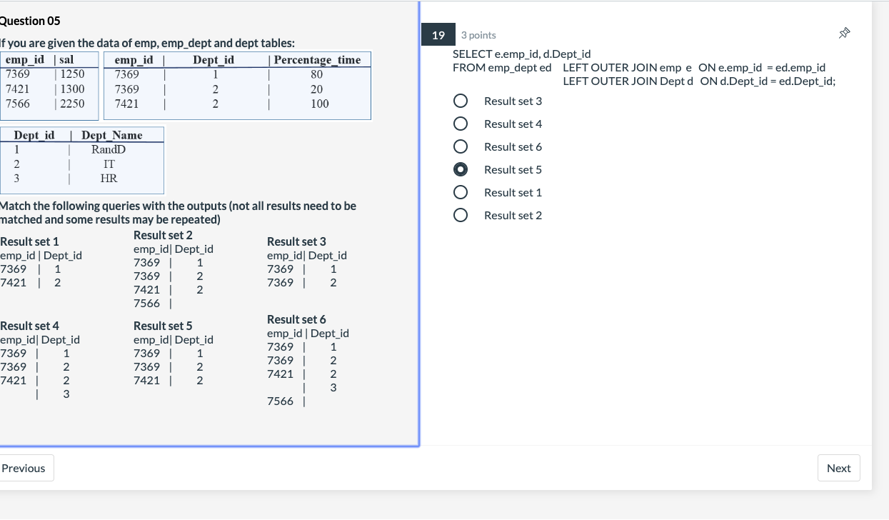 Solved 19 Question 05 If you are given the data of emp, | Chegg.com