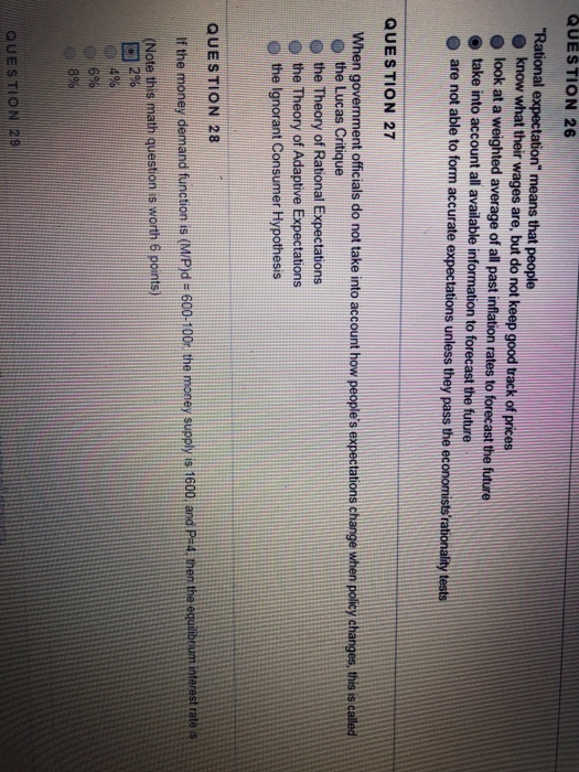 Solved Question 26 Rational Expectation Means That People