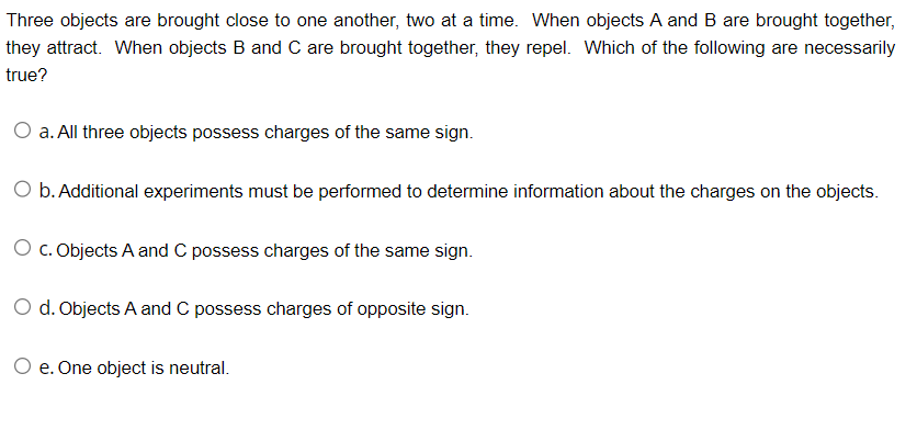 Solved Three objects are brought close to one another, two | Chegg.com
