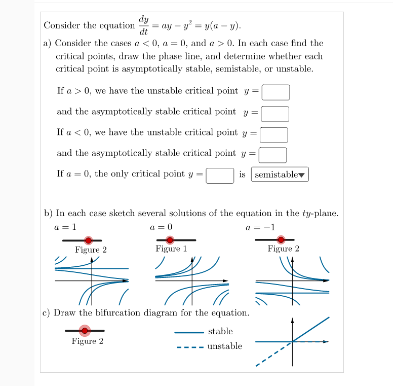 Solved dy Consider the equation ay - y = y(a - y). dt a) | Chegg.com