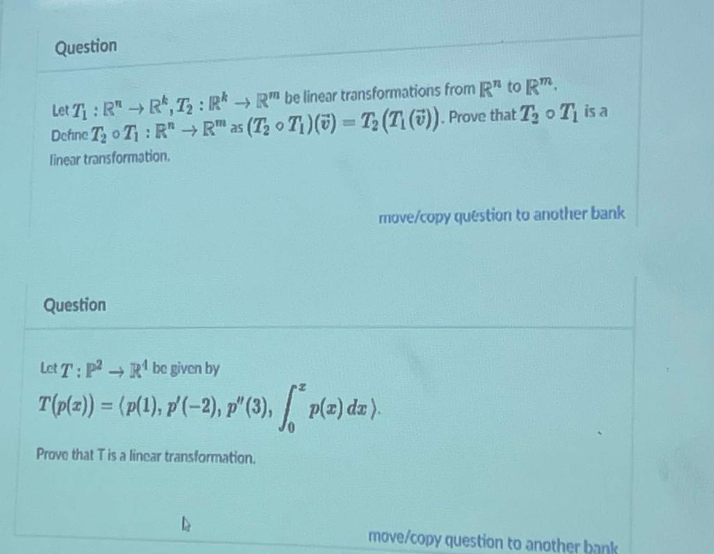 Solved Let T1:Rn→Rk,T2:Rk→Rm be linear transformations from | Chegg.com