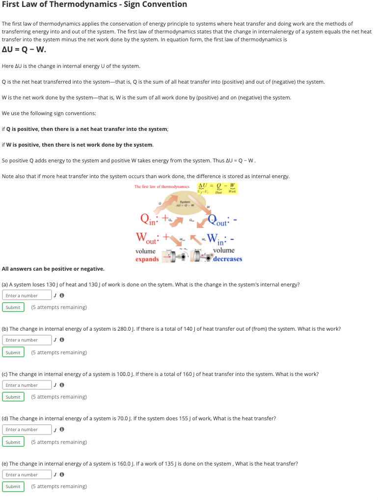 Solved First Law of Thermodynamics - Sign Convention The | Chegg.com