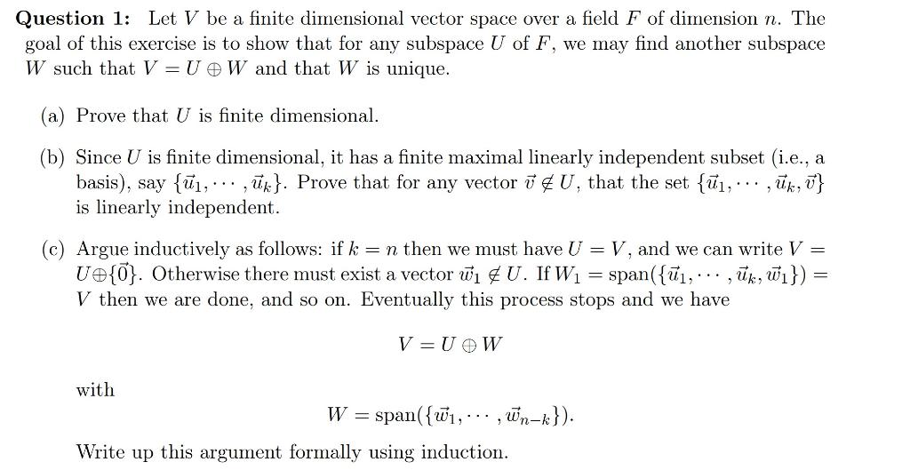 Solved Question 1 Let V Be A Finite Dimensional Vector