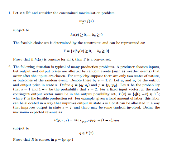 1 Let Ier And Consider The Constrained Maximization