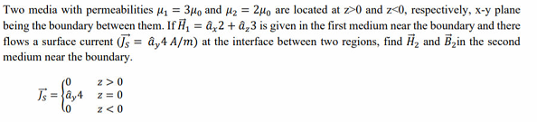 Solved Two media with permeabilities M1 = 34o and H2 = 2Mo | Chegg.com