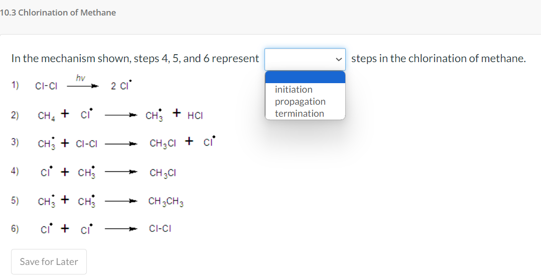 Solved 10.3 ﻿Chlorination of MethaneIn the mechanism shown, | Chegg.com