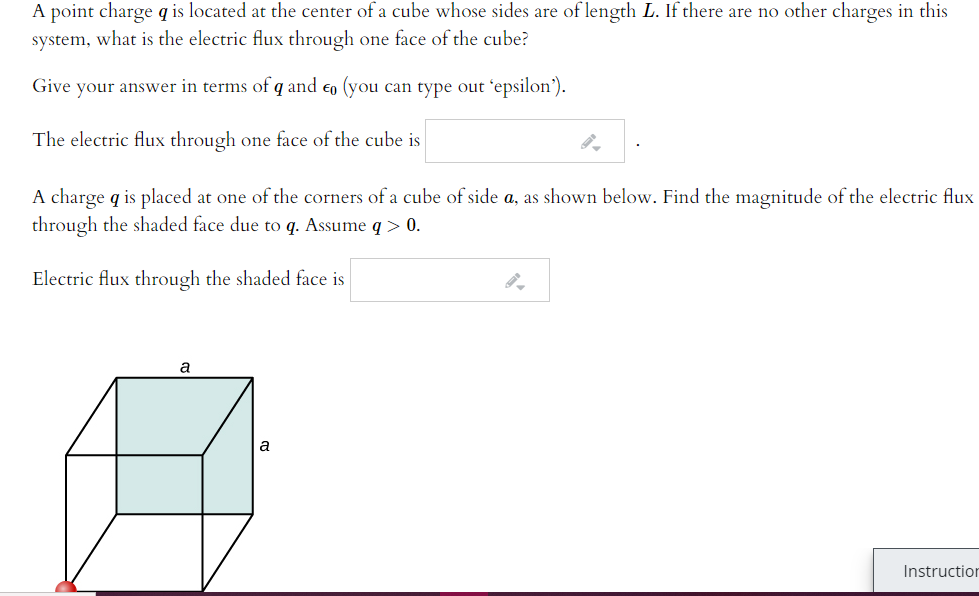 Solved A point charge q is located at the center of a cube | Chegg.com