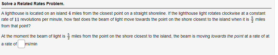 Solved Solve a Related Rates Problem. A lighthouse is | Chegg.com