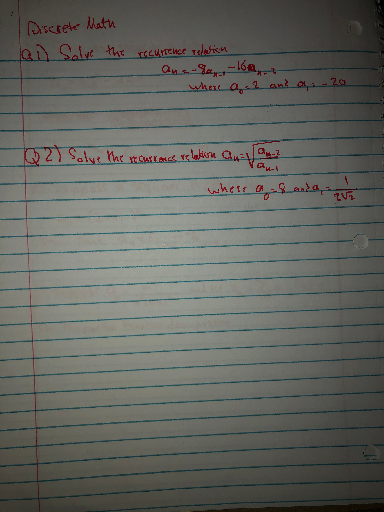 Solved Discrete Math an Solve the recurrence relation | Chegg.com