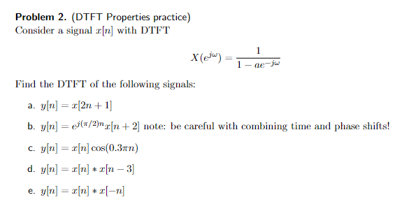 Solved Problem 2. (DTFT Properties practice) Consider a | Chegg.com