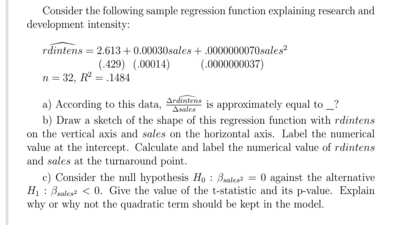 Consider the following sample regression function | Chegg.com