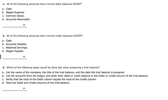 Solved 1. All of the following accounts have normal debit | Chegg.com