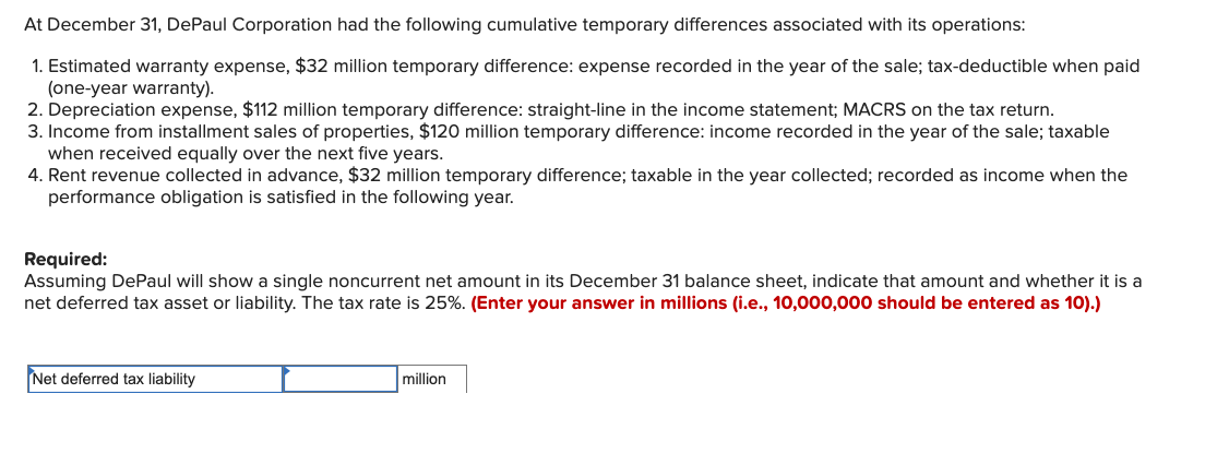 Solved Net deferred tax liability is right, but I have no | Chegg.com