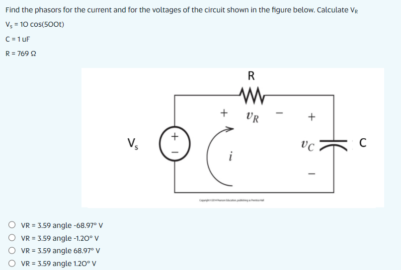 Solved Find the phasors for the current and for the voltages | Chegg.com