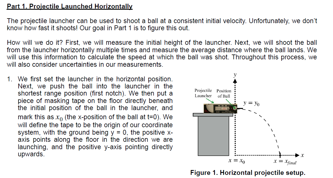 Solved Part 1. Projectile Launched Horizontally 2. (5 pts) | Chegg.com