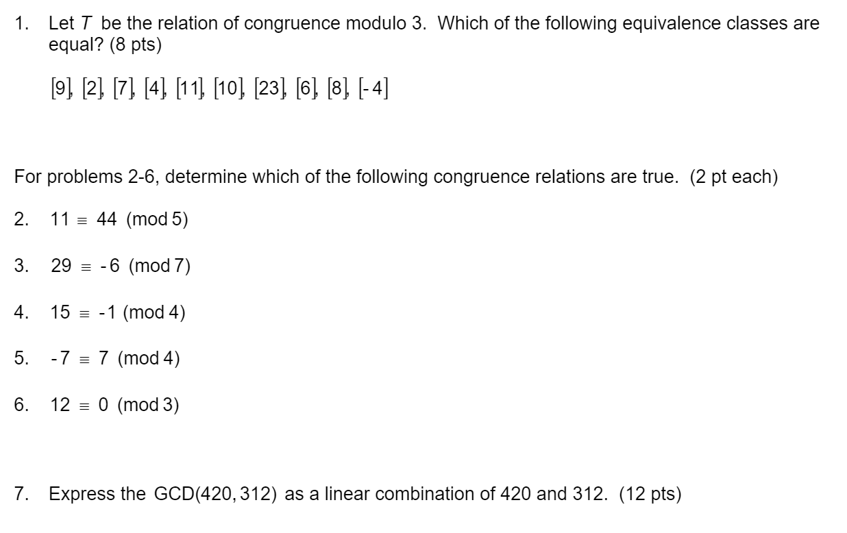 Solved 1 Let T Be The Relation Of Congruence Modulo 3