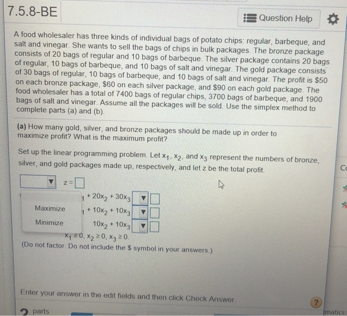 Solved 7.5.8-BE Question Help * A food wholesaler has three | Chegg.com